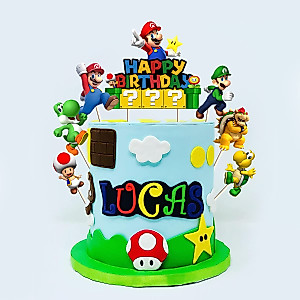 7pcs Acrylic Super Mario Happy Birthday, Mario Bros Smash Cake Topper, Party Supplies for Children