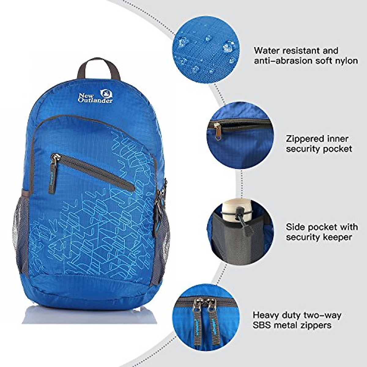 Outlander Packable Handy Lightweight Travel Hiking Backpack Daypack-Dark Blue