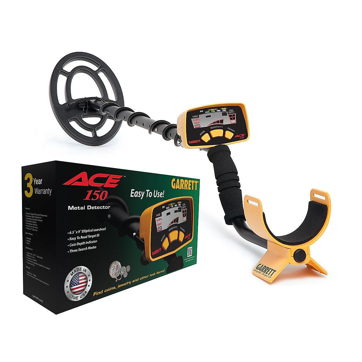 Garrett ACE 150 Metal Detector for Adults and Kids, Made in USA, Waterproof Search Coil