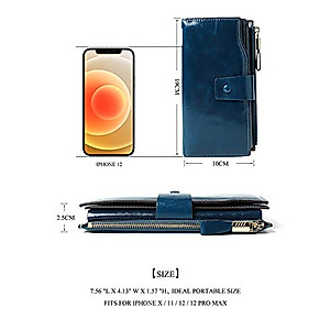 Demon&Hunter Women's RFID Blocking Large Capacity Luxury Wax Genuine Leather Purse Wallet Sapphire Blue DZA2083U