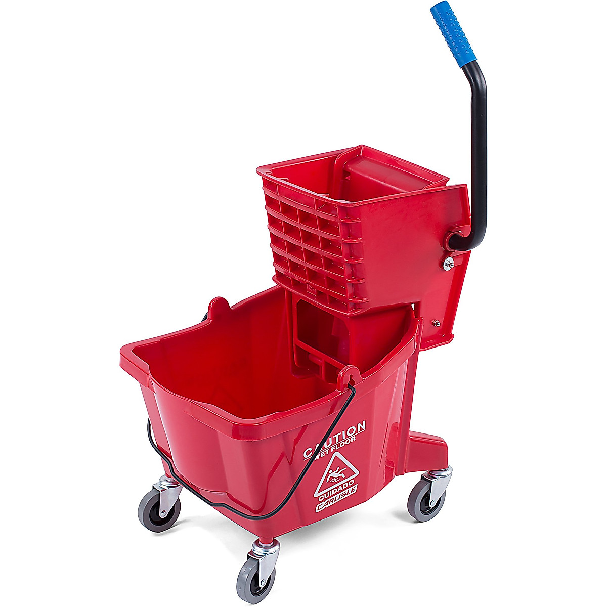 Carlisle FoodService Products Mop Bucket with Side-Press Wringer for Floor Cleaning, Restaurants, Offices, And Janitorial Use, Polyproylene, 26 Quarts, Red