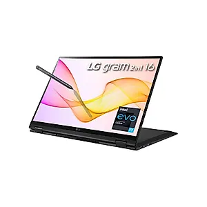 LG 2023 Gram 16" 2-in-1 Ultralight Laptop WQXGA IPS Touch Intel EVO i7-1360P 32GB RAM 512GB+1TB NVMe SSD Iris Xe Graphics WiFi AX Backlit Fingerprint Fullday Battery Windows 11 w/Pen and RE USB