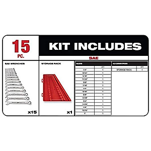 Milwaukee SAE Combination Ratcheting Wrench Mechanics Tool Set (15-Piece)