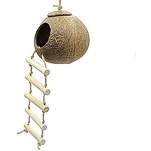 VIXPET Coconut Bird Nest Wooden Coconut Shell Nests Wood Handmade Nest House Hut Cage for Birds Pet Parrot -B