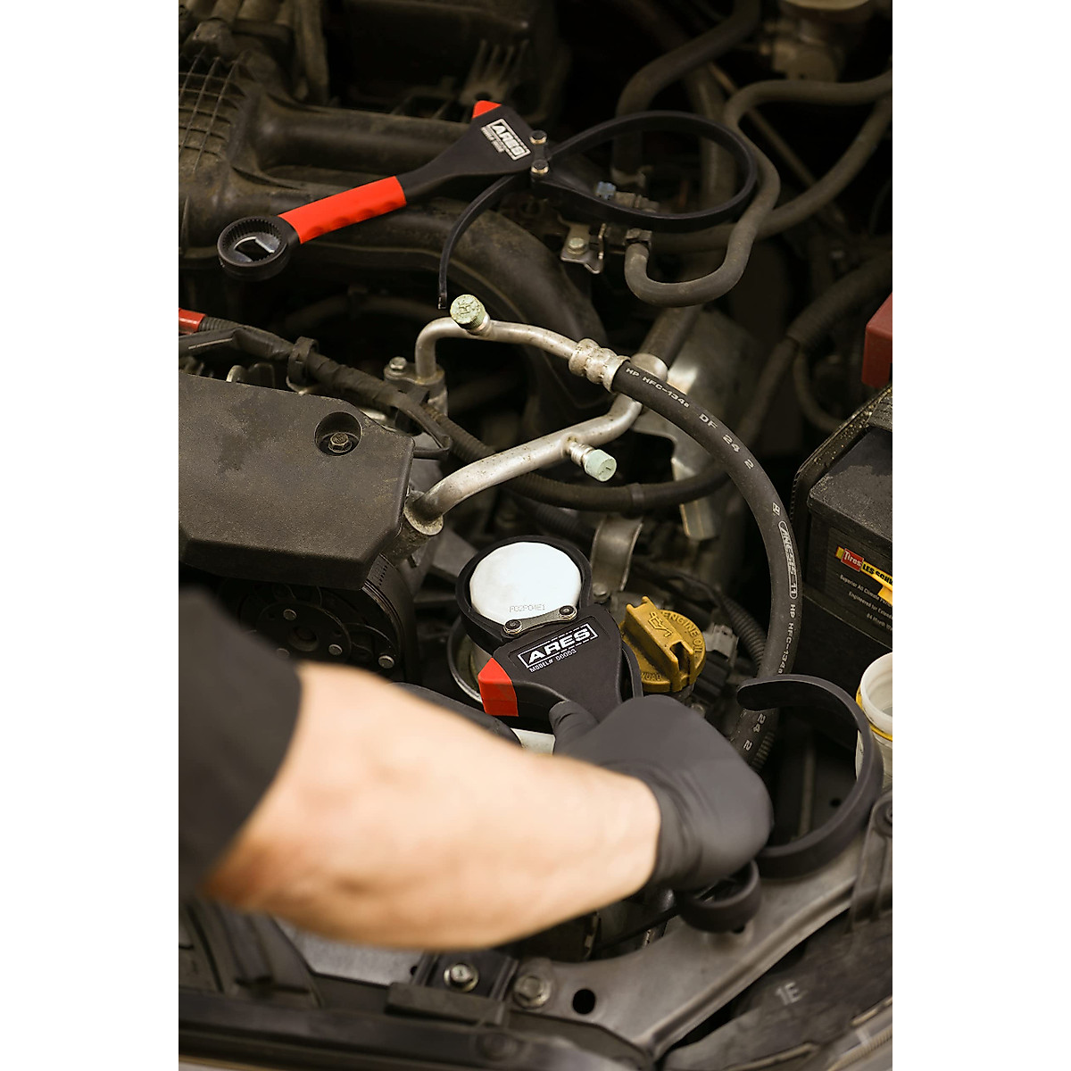 ARES 56034-2-Piece Rubber Strap Oil Filter Wrench Set - Adjustable Up to 4-inch and 6-inch Diameter - Non-Marring Slip Resistant Strap Wrench - Ergonomic TPR Handles