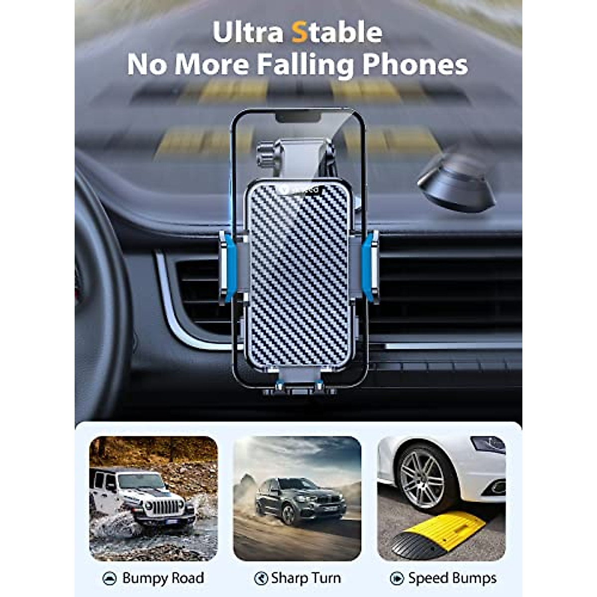 VICSEED Car Phone Holder Mount, [Non-Shaking & No More Falling Phones] Cell Phone Holder Car Mount Hands-Free Universal Cell Phone Mount for Car Dashboard/Windshield/Air Vent Fit for All Mobile Phones