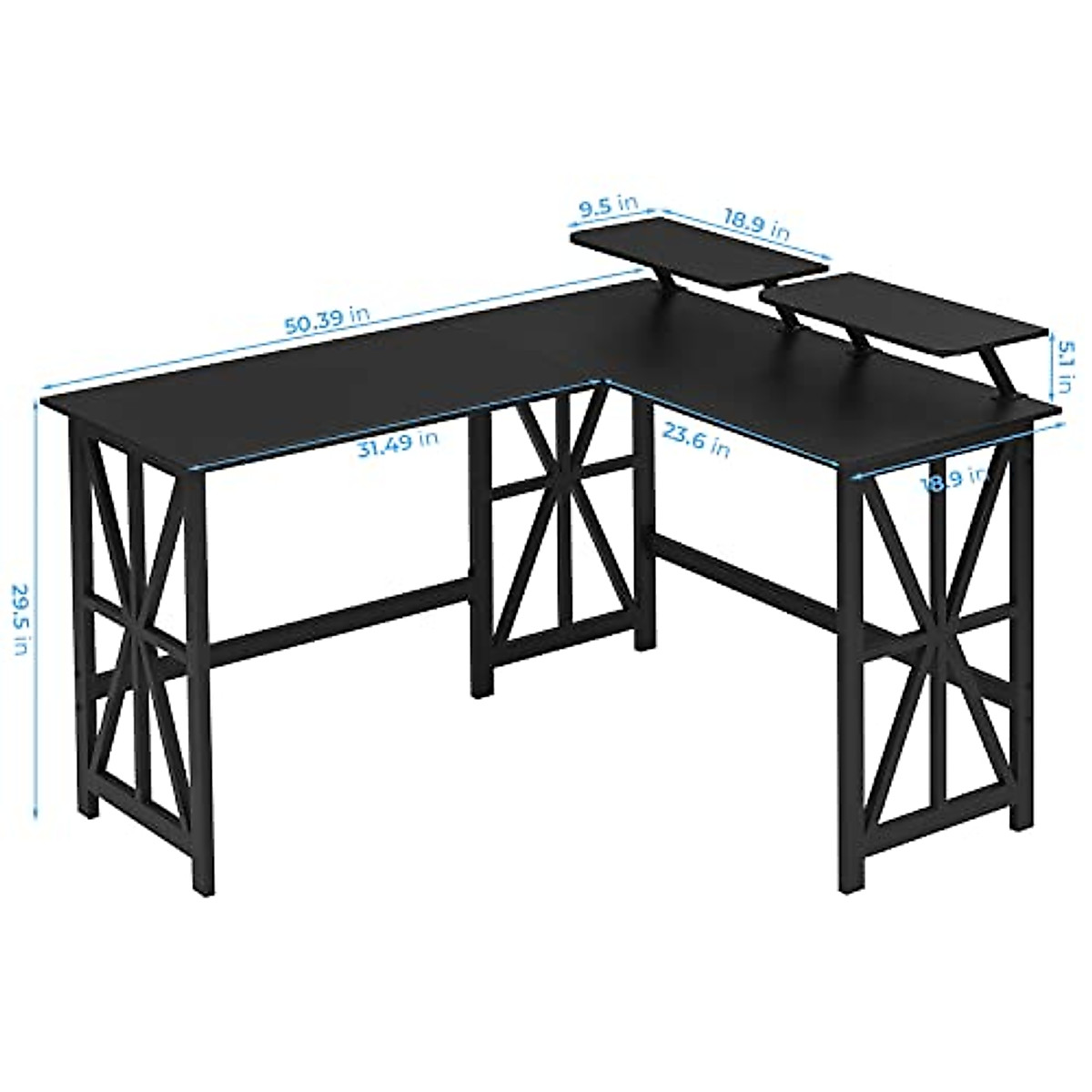 GreenForest L Shaped Desk with 2 Monitor Stand 50.4 inch Reversible Corner Computer Desk Home Office Gaming Workstation Easy Assembly,Black