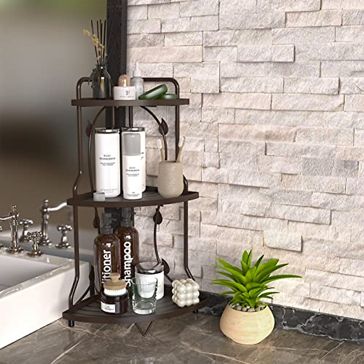 Msoesticc.dl 3 Tier Bathroom Organizer Countertop with Cabinet Liner, Bathroom Counter Organizer Corner Shelf Stand for Kitchen Pantry Living Room - Non-Slip & Free-Standing