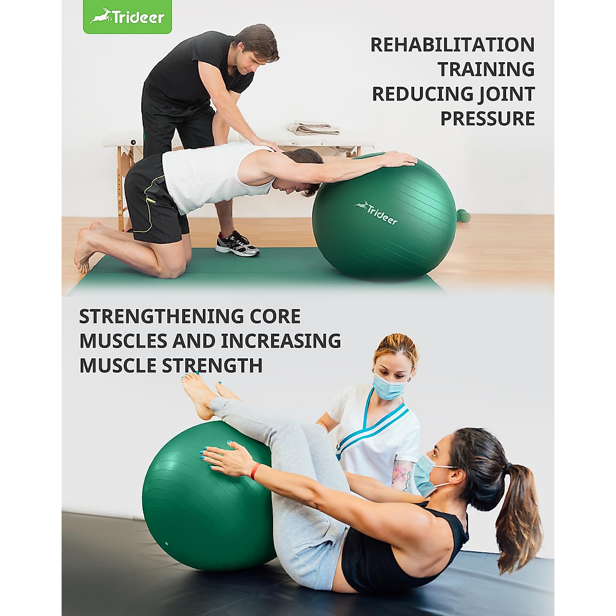 Trideer Exercise Ball for Physical Therapy, Swiss Ball Physio Ball for Rehab Exercises, Workout Fitness Ball for Core Strength, Yoga Ball for Balance & Flexibility