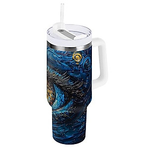 RPLIFE Beautiful Eye Style Blue Tumbler, Stainless Steel Mug, Cups with Lids and Straws