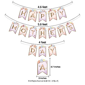 Pink Flower Happy Mother's Day Banner for Mothers Day Party Decoration Fishtail Flag Banner for Mother Party Supplies