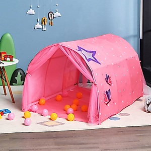 Costzon Kids Dream Bed Tent, Portable Baby Playhouse Privacy Space Twin w/Double Net Curtain, Princess Tent w/Inner Pocket & Carrying Bag, Children Play Tent for Girls (Pink)