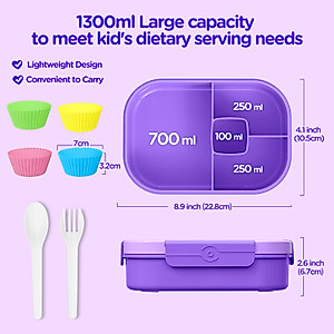 Jelife Lunch Box Kids Bento Box - 1300ml Large Bento-Style Bento Box Adults Lunch Box, Ideal Leak Proof Bento Lunch Box for Kids School, BPA Free Lunchbox Containers for Teens Toddlers, Purple