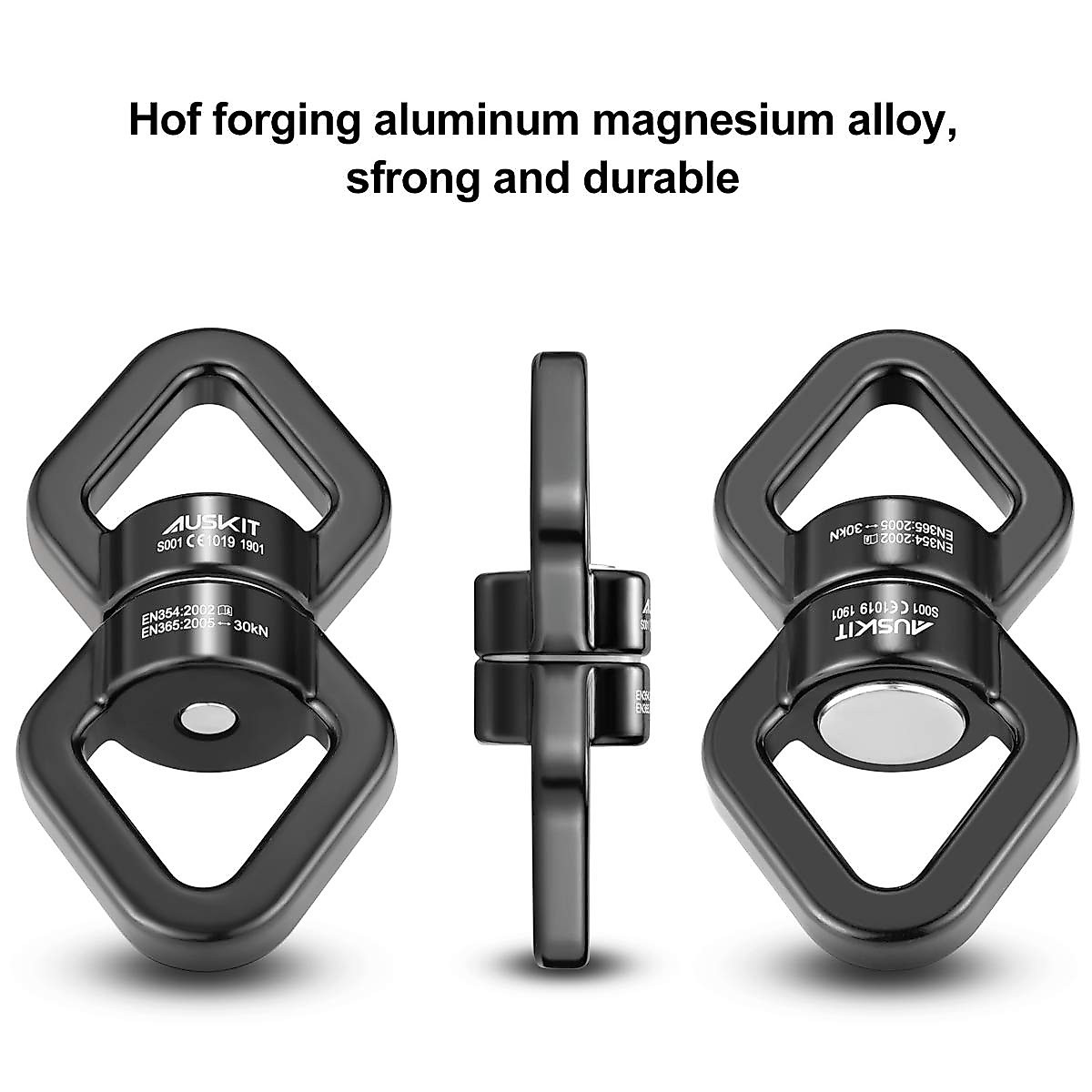 AusKit, Black Swing Swivel, 30 KN Safest Rotational Device Hanging Accessory