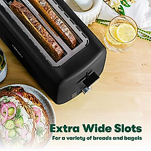 BELLA 4 Slice Toaster, Long Slot & Removable Crumb Tray - 7 Shading Options with Auto Shut Off, Cancel & Reheat Button - Toast Bread & Bagel, Black