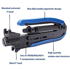 Knoweasy Coax Compression Tool - Coax Crimper and RG6 Crimping Tool for Coax RG6, RG59, and RG11 Cable F-Connectors