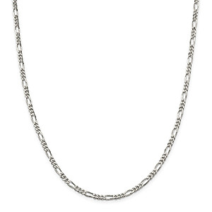 Solid 925 Sterling Silver 4mm Figaro Chain Necklace - with Secure Lobster Lock Clasp 24"