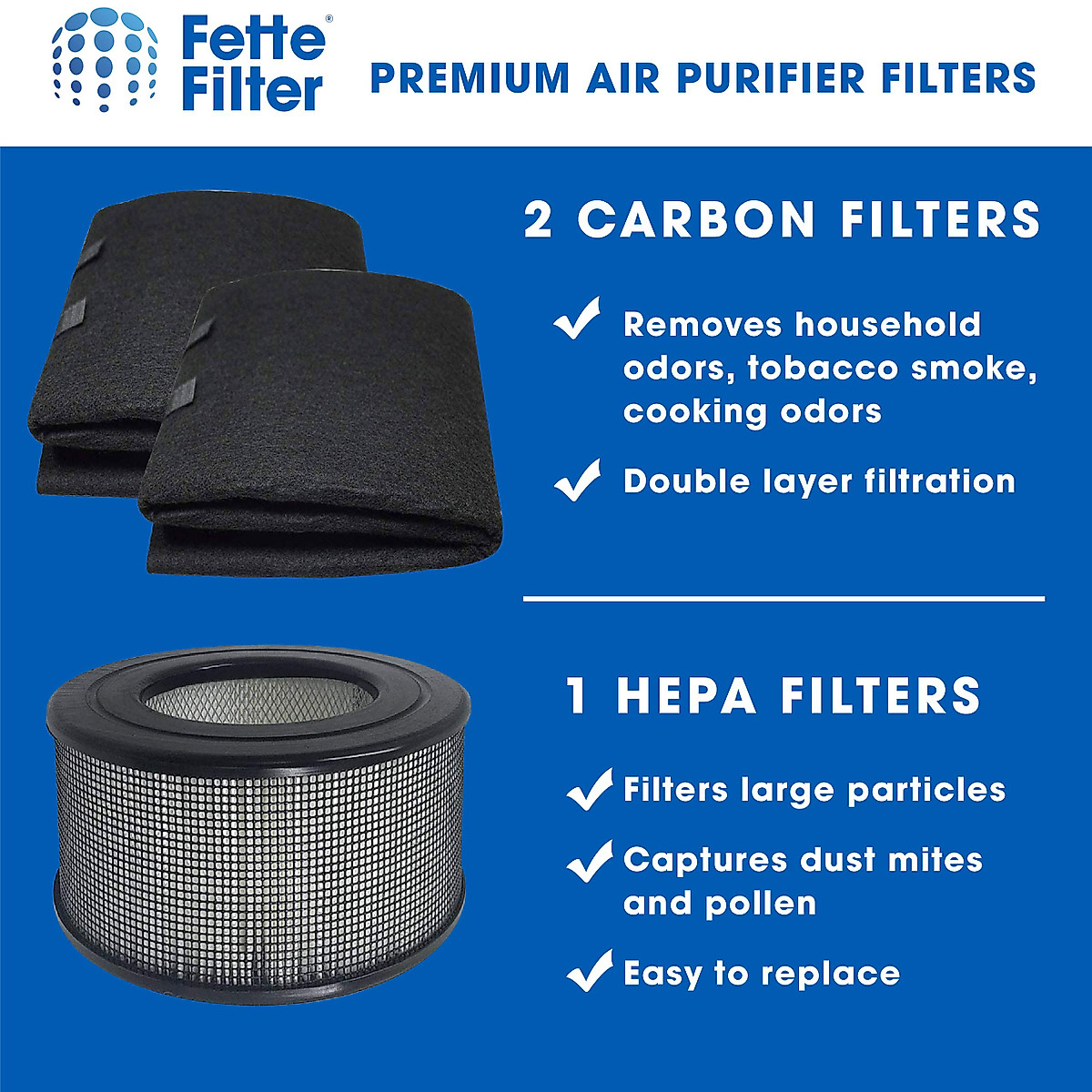Fette Filter - Replacement 1 x HEPA Filter & 2 x Wrapping Carbon Pre-Filters Compatible with Honeywell 10500 (EV-10) 17000 17005 Part Number 20500. Combo Pack