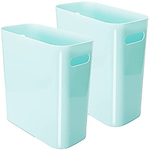 Youngever 2 Pack 3 Gallon Slim Trash Can, Plastic Garbage Container Bin, Trash Bin with Handles for Home Office, Living Room, Study Room, Kitchen, Bathroom (Mint)