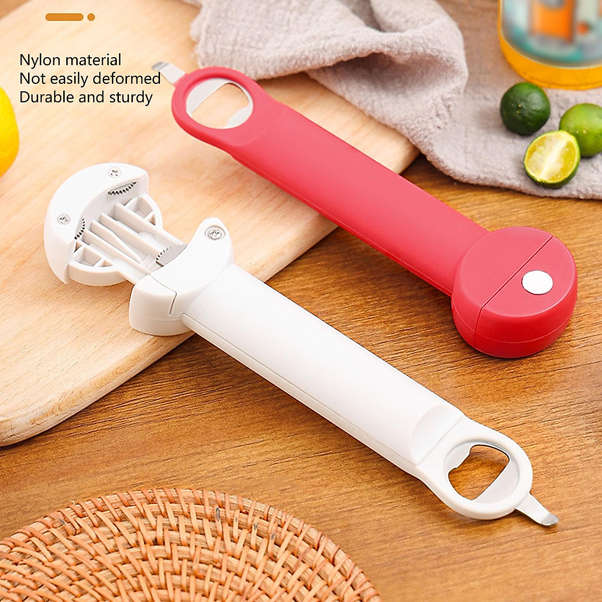 Stainless Steel Adjustable Cap Screwer 3 in 1 Multifunctional Retractable Jar Bottle Opener Pop Tab Opener Auxiliary Bottle Opening Tool Scientific Lever Principle (Beige)