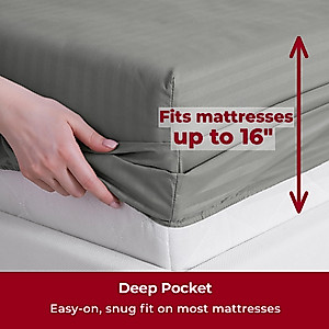 Mellanni Full Sheets Set - 4 PC Iconic Collection Bedding - Hotel Luxury, Extra Soft, Cooling Bed Sheets - Wrinkle, Fade, Stain Resistant (Full, Striped Gray/Silver)