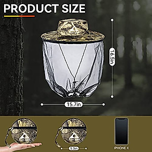 Head Net Hat Beekeeping Beekeeper Bee Veil Hat Bucket Hat with Hidden Net Mask Hunting Netting Hat Detachable Mesh Hood Cap Halloween Costume for Men Women Safari Hat Outdoor Hiking Fishing Gardening