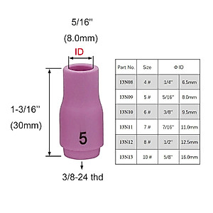 13N09 5# TIG Alumina Nozzle Ceramic Cups Fit PTA SR DB WP 9 20 25 TIG Welding Torch Accessories 10PK (13N09 5#)