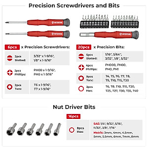 INTERTOOL 114-Piece Screwdriver Set with Mountable Rack, Magnetic Tips, Swivel-End Precision Screwdrivers, Bits, Nut Drivers, Hex Keys, DIY, Tool Gift VT08-3372