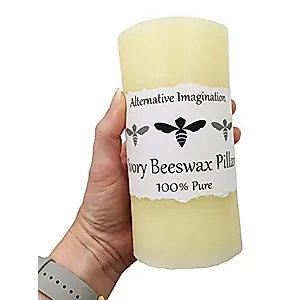 Alternative Imagination 100% Pure Beeswax Pillar Candle, White Ivory (3x6 Inch), 80 Hour, Hand-Poured, Made in USA