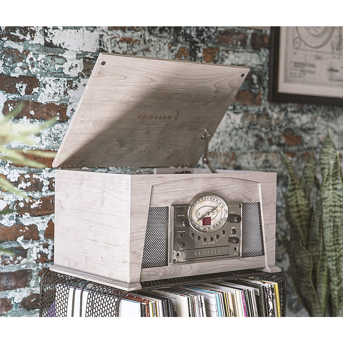 Crosley CR7015A-GY Medley 3-Speed Vinyl Record Player Turntable with Bluetooth, AM/FM Radio, CD Player, Cassette Deck, and Aux-in, Gray