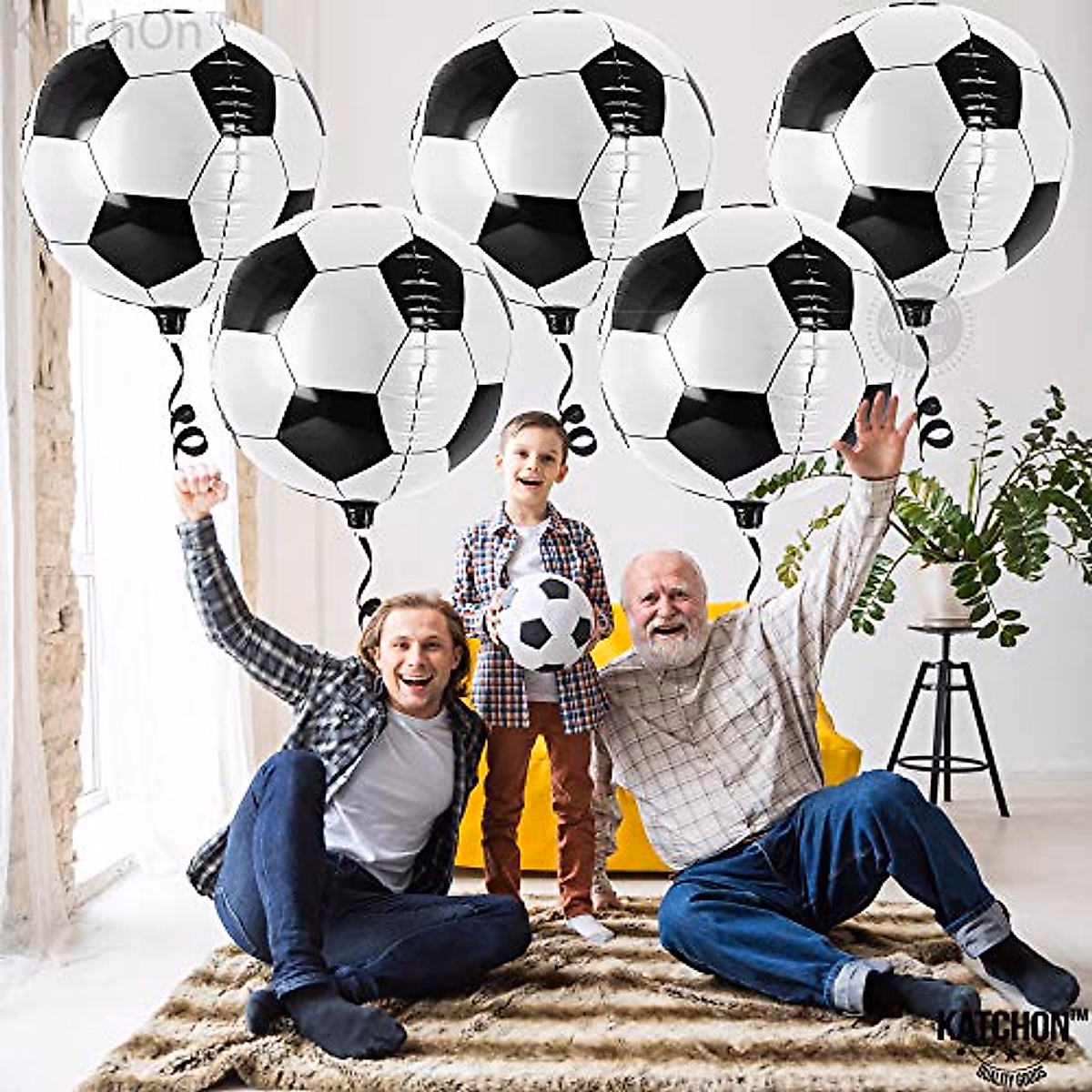 KatchOn, Huge 22 Inch Mylar Soccer Balloons - Pack of 6 Soccer Ball Balloons | 4D Soccer Balloon for Soccer Party Decorations | Soccer Foil Balloons, Soccer Birthday Decorations | Soccer Party Favors