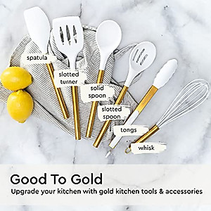 STYLED SETTINGS White Silicone and Gold Kitchen Utensils Set for Modern Cooking and Serving, Stainless Steel Gold Cooking Utensils and Gold Serving Utensils- Luxe White and Gold Kitchen Accessories
