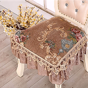 GEORPE Seat Cushion European Style Dining Chair Luxury Anti-Slip Fabric Cushions Mat Household Buttocks Pad with Bandage, 18.9x19.7inch/48x50cm