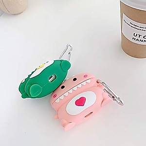 BONTOUJOUR AirPods Pro Case, New Super Cute Creative Lovely Standing Round Belly Love Heart Baby Dinosaur AirPods Case, Soft Silicone Earphone Protection Skin for AirPods Pro +Hook -Pink