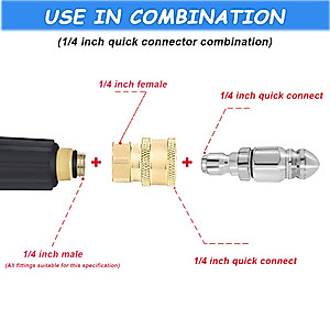 2 Pack 5000 PSI Sewer Jet Nozzle with Pressure Washer Coupler, Stainless Steel 1/4 Inch Pressure Washer Drain Jetter Hose Nozzle and Brass Fittings Quick Connector, 1/4'' Quick Connect to Female NPT