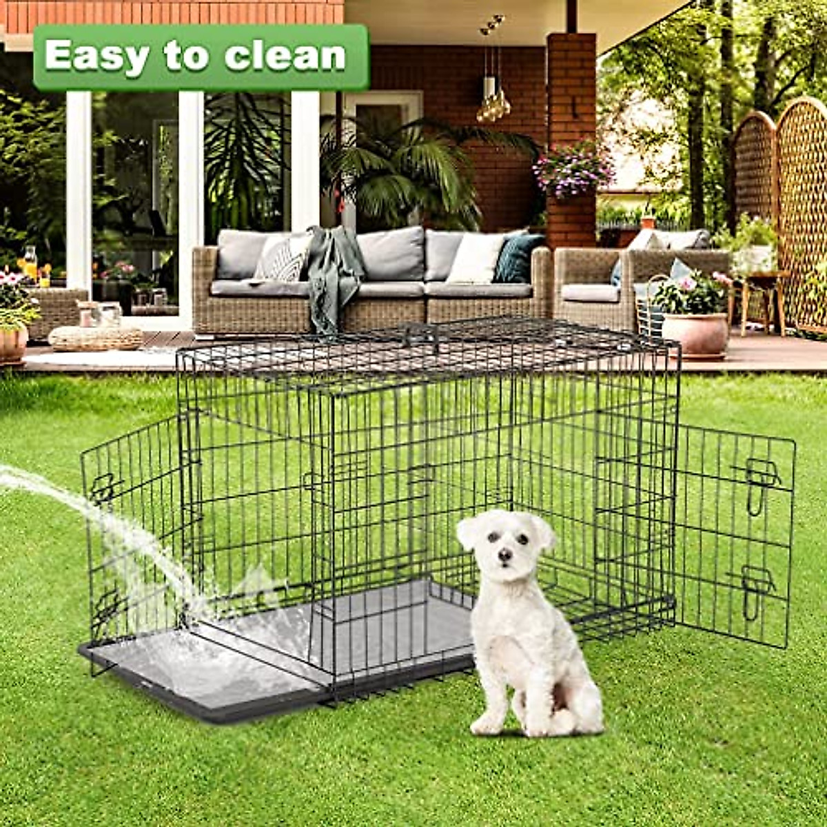 BestPet Large Dog Crate Dog Cage Dog Kennel Metal Wire Double-Door Folding Pet Animal Pet Cage with Plastic Tray and Handle,24 inches