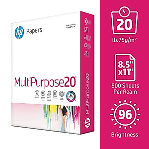 HP Printer Paper, Multipurpose20, 8.5 x 11, Letter, 20lb, 96 Bright, 500 Sheets / 1 Ream (212500R)