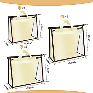 Theresduet 12 Pack Dust Bags for Handbags, Purse Storage Organizer, Clear Handbag Storage with Zipper and Handles, Beige