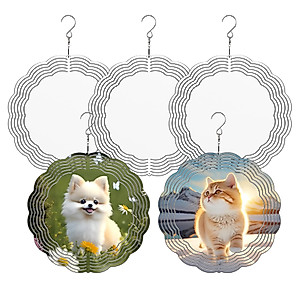 Remiawy Sublimation Wind Spinner Blanks, 8 Inch 5 Pack 3D Aluminum Metal Hanging Wind Spinners Sublimation Blanks Kinetic Sculpture DIY Crafts for Yard Garden Indoor Outdoor Porch Decoration Round