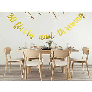 Starsgarden 30 Flirty & Thriving Banner, 30th Birthday Bunting Sign, Dirty Thirty Party Decorations, Dirty 30 Party Sign(Gold)