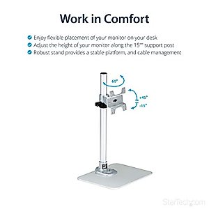 StarTech.com Single Monitor Stand - Adjustable - Supports Monitors 12'' to 34" (30.9lb/14kg) - Premium - Single Screen VESA Monitor Mount Stand - Silver , TAA (ARMPIVSTND)
