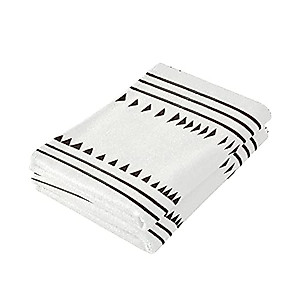 SHUSTARY 2 Pack Boho Hand Towels for Bathroom,Microfiber Soft Absorbent Black and White Kitchen Dish Towels Decorative Chic Triangle and Geometric Tassel Bath Towel for Bathroom,Face,Gym,Spa 14"x28"