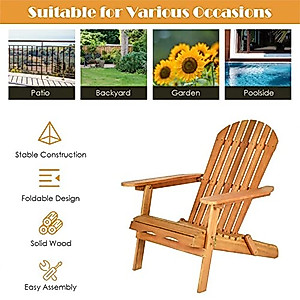 JINGTAO HGFDYKJ 3 Pieces Adirondack Chair Outdoor Patio Furniture Set with Wood Table, Premium HDPE All-Weather Poly Lumber Folding Adirondack Chair for Backyard, Lawn, Poolside, Garden