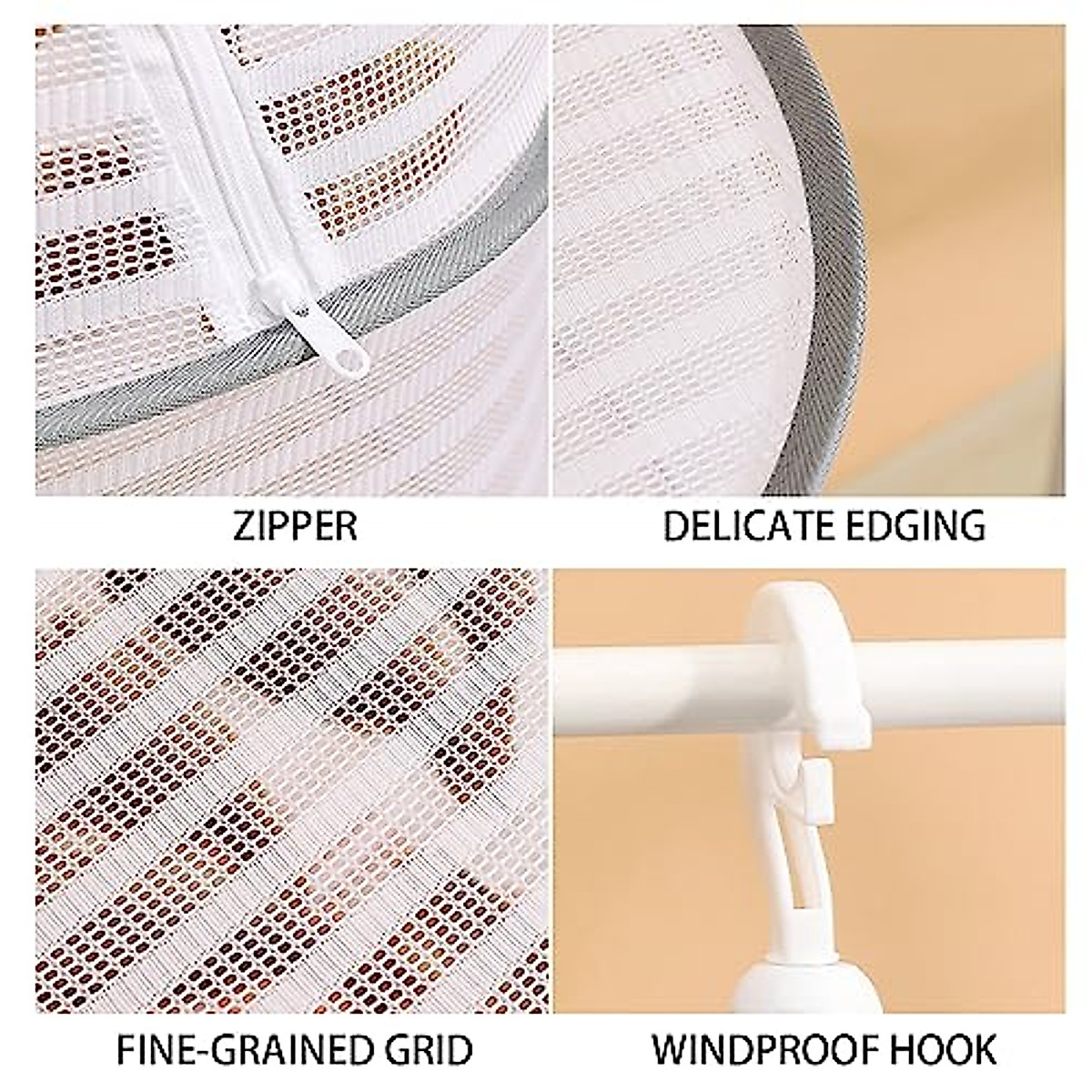 QmjdDymx Herb Drying Rack 3 Layer Hanging Herb Drying Bags Net Collapsible Mesh Sock Drying Rack with Zipper Opening Household Hanging Shelves(White,40x60cm)