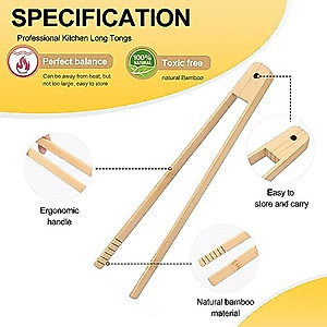 iHaumxs 4 Pcs Bamboo Tongs Set: Wooden Tongs for Cooking, 11.8in Kitchen Long Tongs & 9.8in Toaster Tongs, Bamboo Tongs for Kitchen Salad, Bacon, Pickles,Pasta,Grilling,Toast, Bread, Fruits.NO BPA