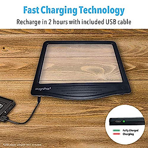 [Rechargeable] 3X Large Ultra Bright LED Page Magnifier with 12 Anti-Glare Dimmable LEDs (More Evenly Lit Viewing Area & Relieve Eye Strain)-Ideal for Reading Small Prints & Low Vision…