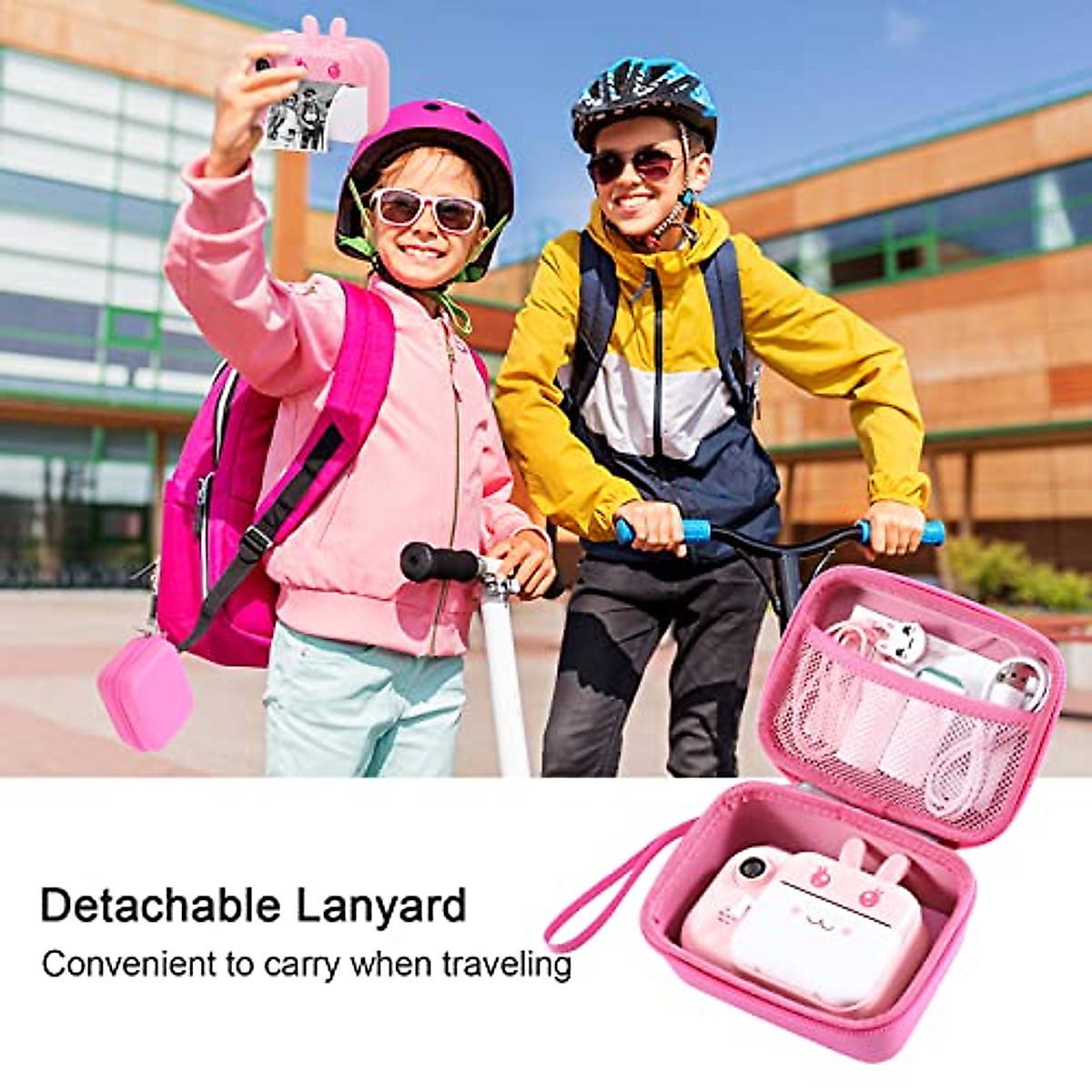 MINIBEAR Kids Camera Case Compatible Kids Camera, Case for Camera for Kids and Kids Action Camera Accessories, 6.1 x 4.9 x 3.4 inch Shockproof Storage Box fits for Most Kids Camera (Pink)
