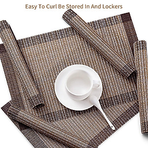 SENDAY Placemats, Set of 8 Heat-Resistant Placemats Stain Resistant Anti-Skid Placemats for Kitchen Table, Washable Durable PVC Table Mats Woven Vinyl Placemats