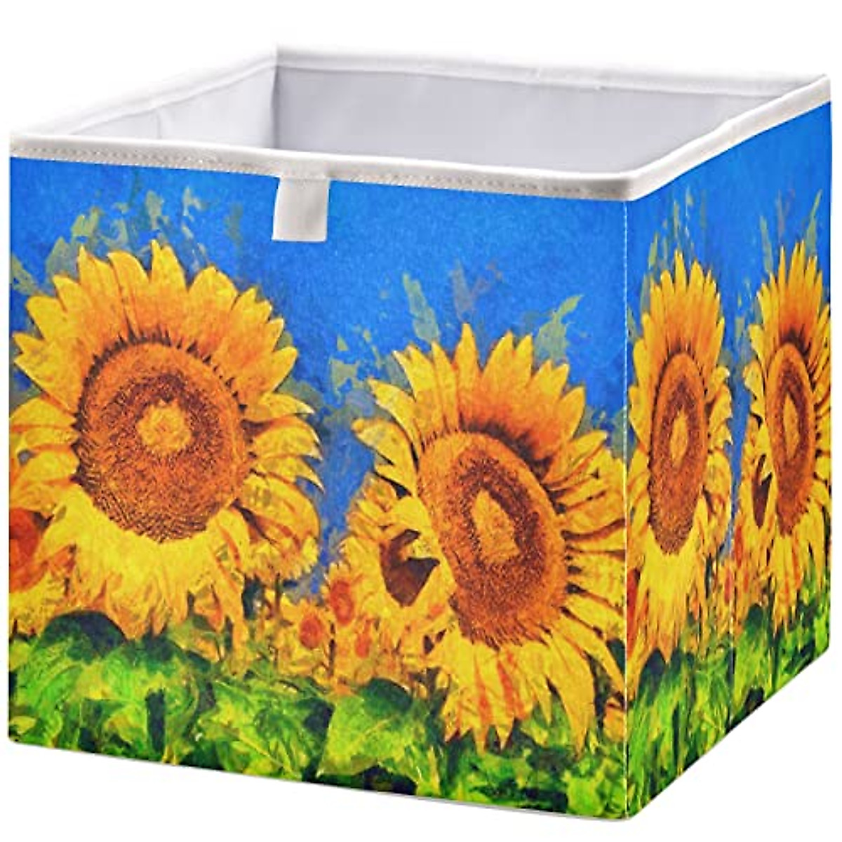 visesunny Closet Baskets Sunflowers Oil Painting Storage Bins Fabric Baskets for Organizing Shelves Foldable Storage Cube Bins for Clothes, Toys, Baby Toiletry, Office Supply
