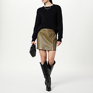 The Drop Women's Aiden Vegan Leather A-line Mini Skirt, Capers Olive, 3X, Plus Size